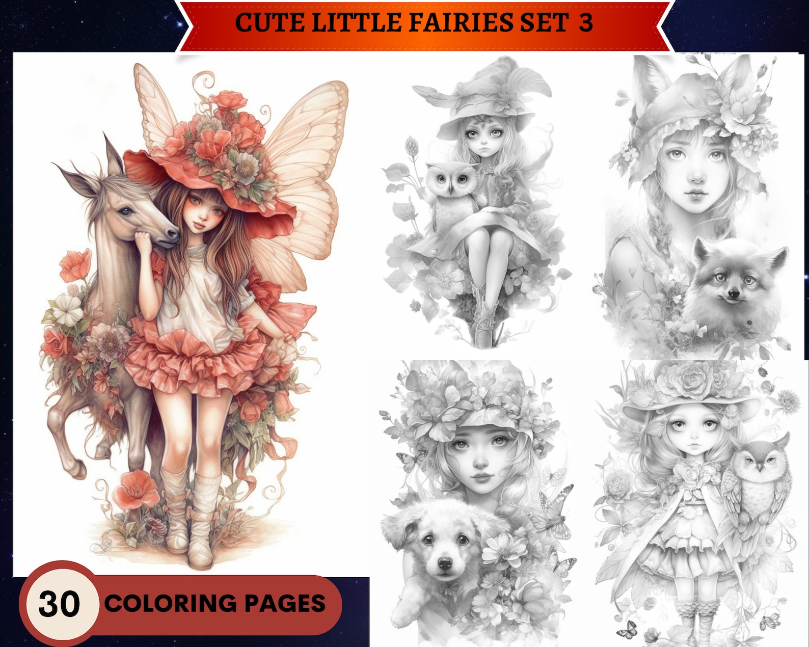 30 Cute Little Fairies Set 3 Coloring Pages , Fairies With Animals ...