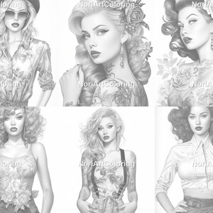 40 Pin-up Girls (and a Few Men) Grayscale Coloring Pages Set 3 | '40s ...
