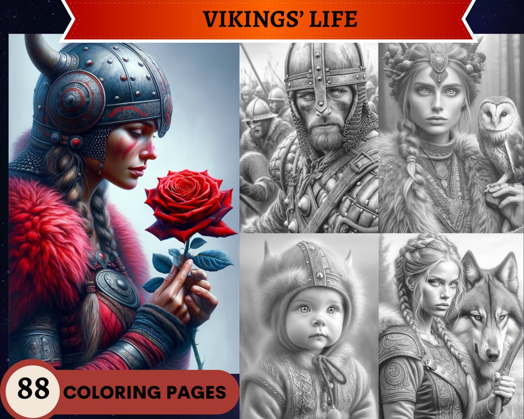 88 Vikings Life Grayscale Coloring Pages | Printable Adult Coloring ...