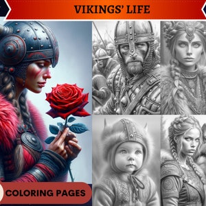 88 Vikings Life Grayscale Coloring Pages | Printable Adult Coloring ...