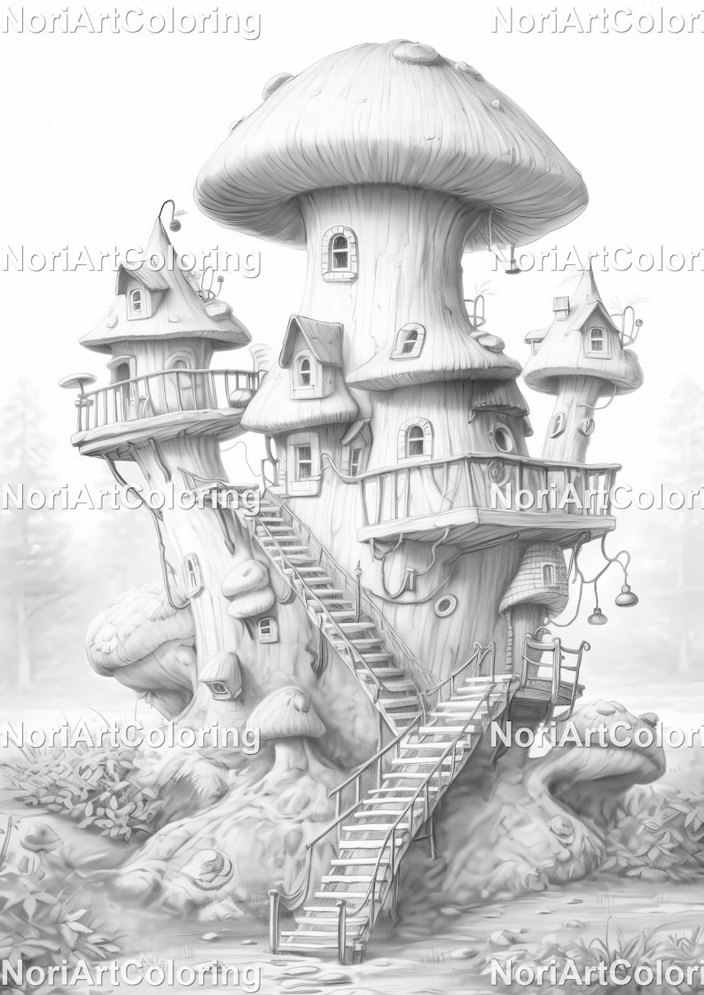 30 Mushroom Fairy Houses Set 1 Coloring Pages Printable - Etsy