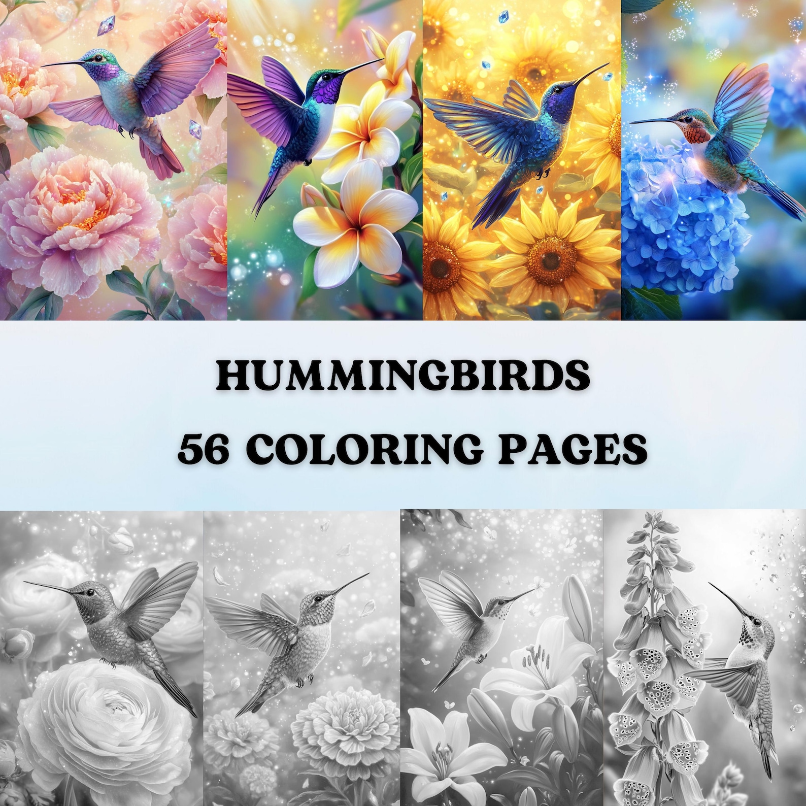 56 Hummingbirds Grayscale Adults Coloring Pages | Wildlife Birds ...