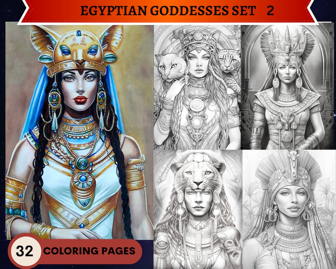 32 Egyptian Goddesses Set 1 Coloring Pages | Printable Adult Coloring ...