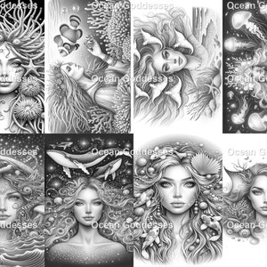 65 Ocean Goddesses Grayscale Coloring Pages | Printable Adult Coloring ...