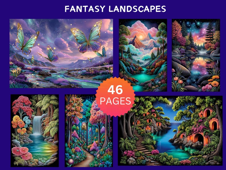 46 Fantasy Landscape Color by Number Pages | Enchanted Forest, Magical ...