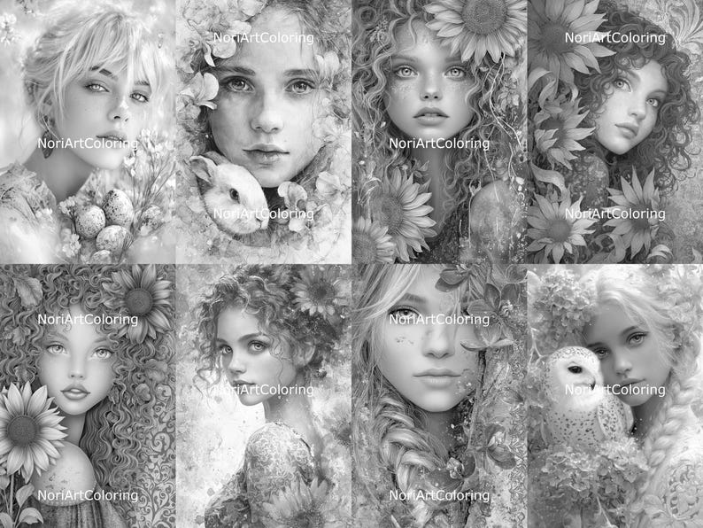 57 Botanical Women Paintings Grayscale Coloring Pages | Enchanted ...