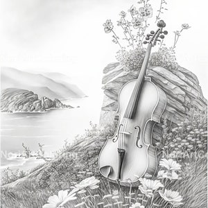 20 Grayscale Instruments With Flowers Coloring Book Set 1 Printable ...