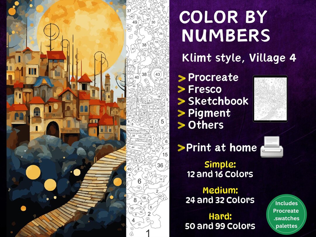 Color by Number, Digital Coloring Pages, Paint by Numbers, Procreate ...
