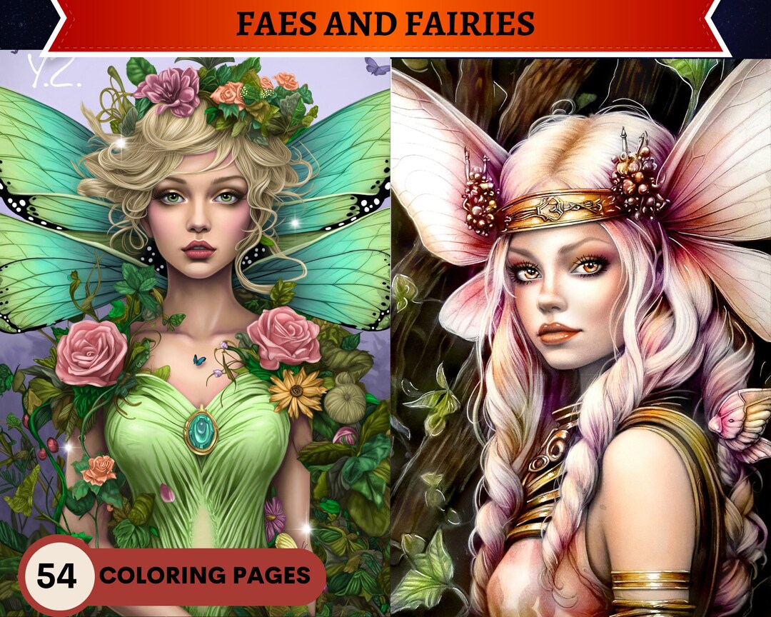 54 Faes and Fairies With Flowers and Butterflies | Grayscale Coloring ...