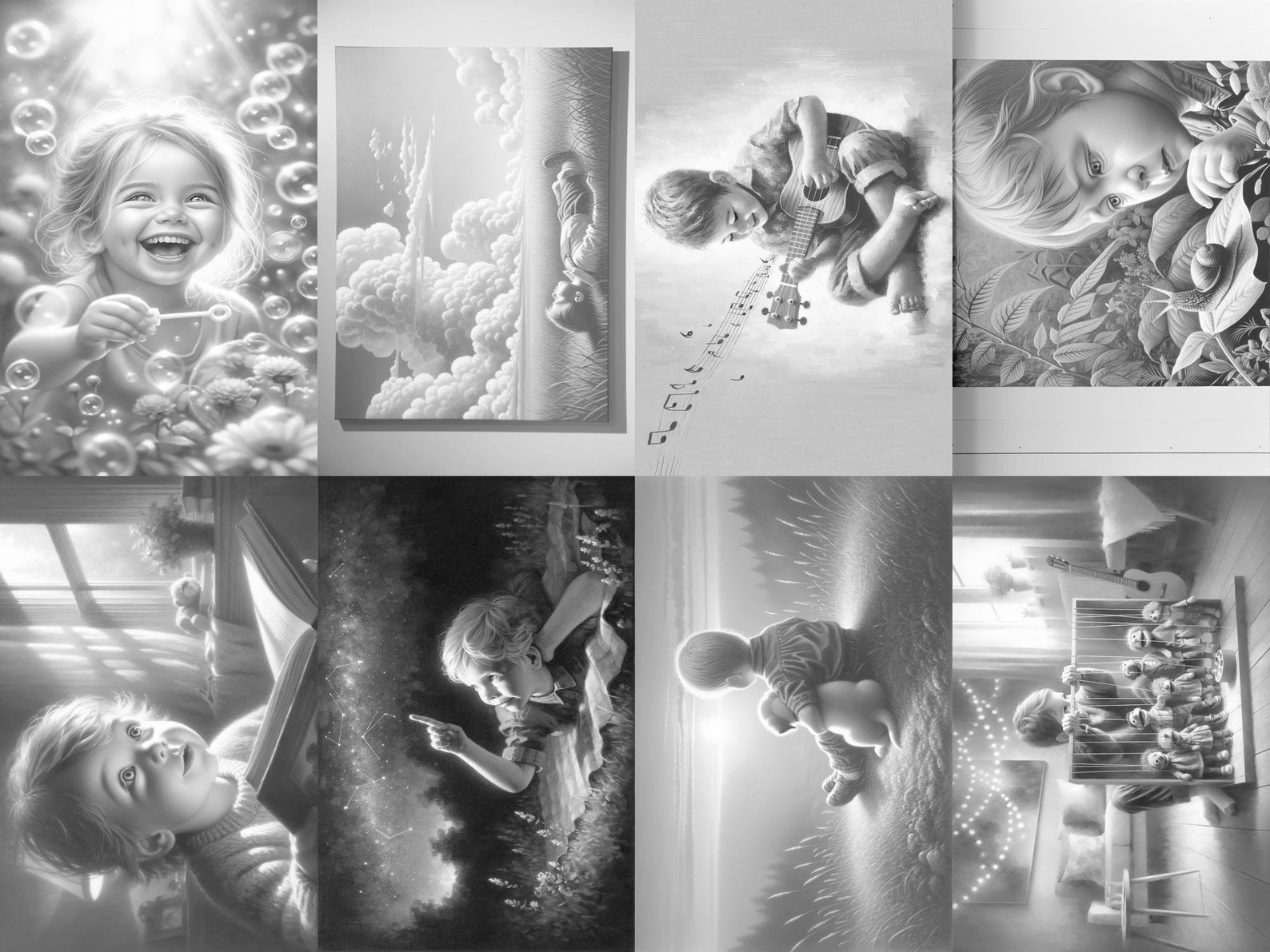 60 Childhood Memories Set 1 Grayscale Coloring Pages | Printable Adult ...