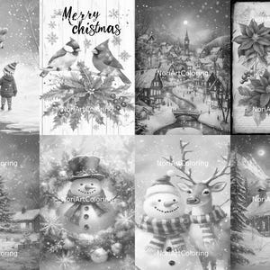 160 Christmas Winter Grayscale Coloring Pages for Adults | Instant ...