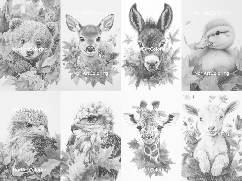 70 Fall Baby Animals Grayscale Coloring Pages | Cute Pets Wild Animals ...