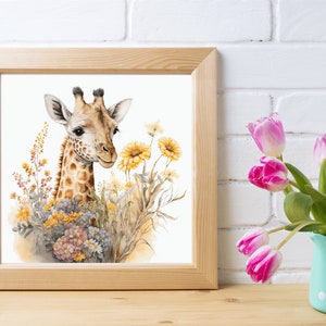 Watercolor Giraffe With Flowers, PNG on Transparent Background, Cute ...