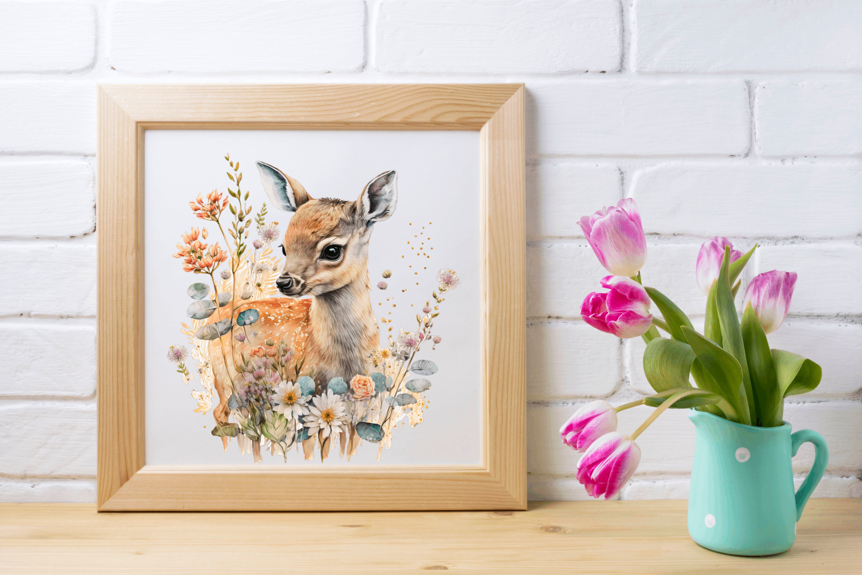 12 Watercolor Baby Animals With Flowers PNG on Transparent - Etsy