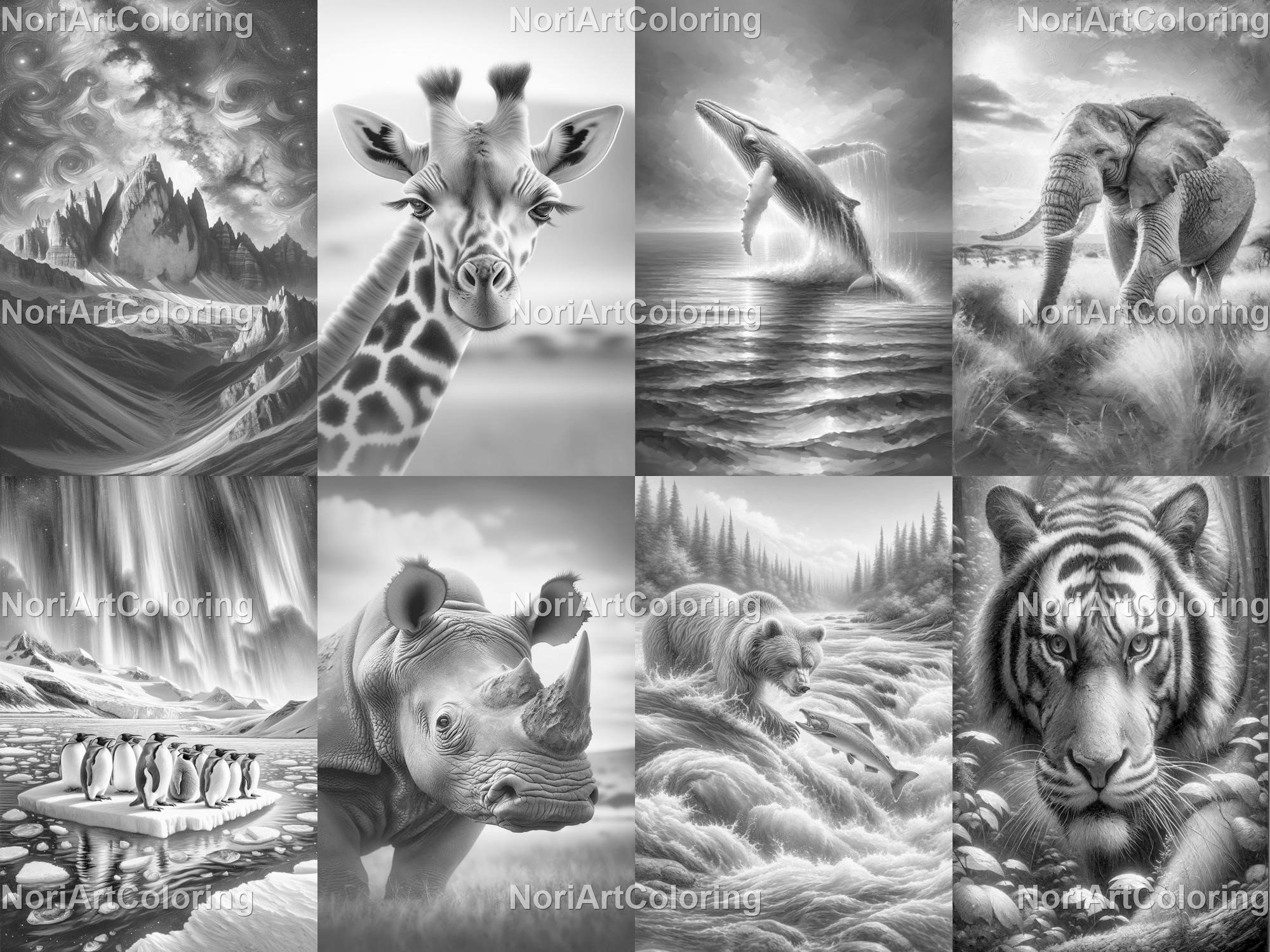 58 Amazing Wildlife Set 1 Grayscale Coloring Pages | Printable Adult ...