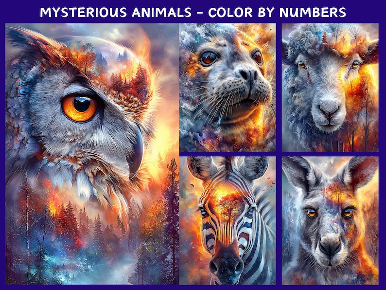 64 Mysterious Animals Color by Number Pages, Digital Coloring Pages ...
