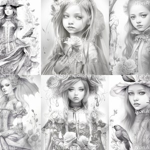 30 Gothic Girls Set 2 Coloring Pages | Bright, Medium and Dark Versions ...