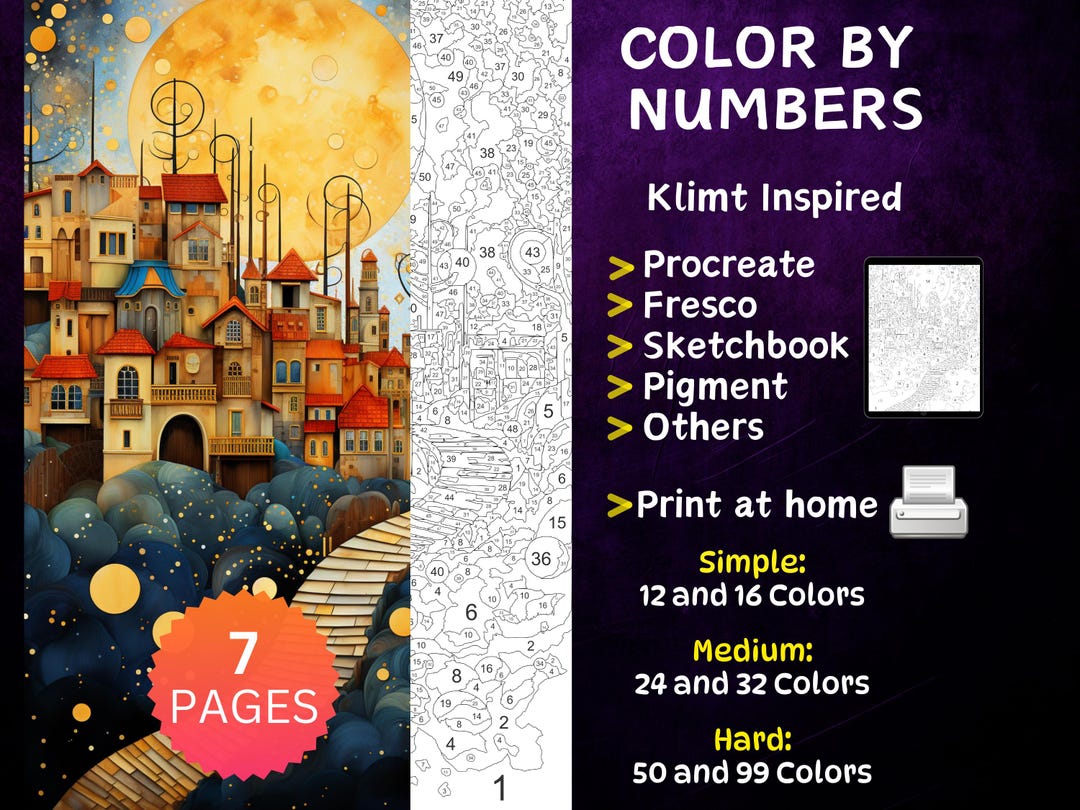 7 Color by Number Pages, Digital Coloring Pages, Paint by Numbers ...
