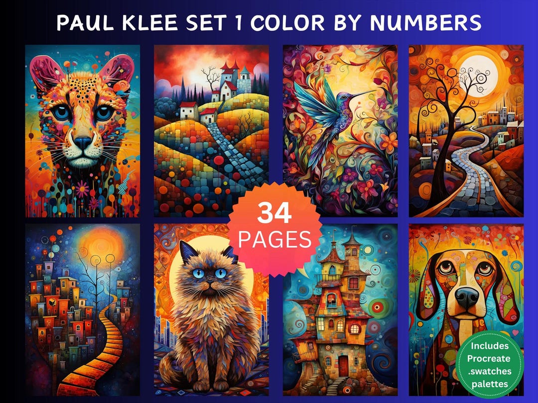 34 Paul Klee Inspired Paintings Set 1 Color by Number Pages, Digital ...