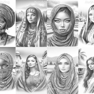 57 Veiled People Grayscale Coloring Pages | Printable Adult Coloring ...