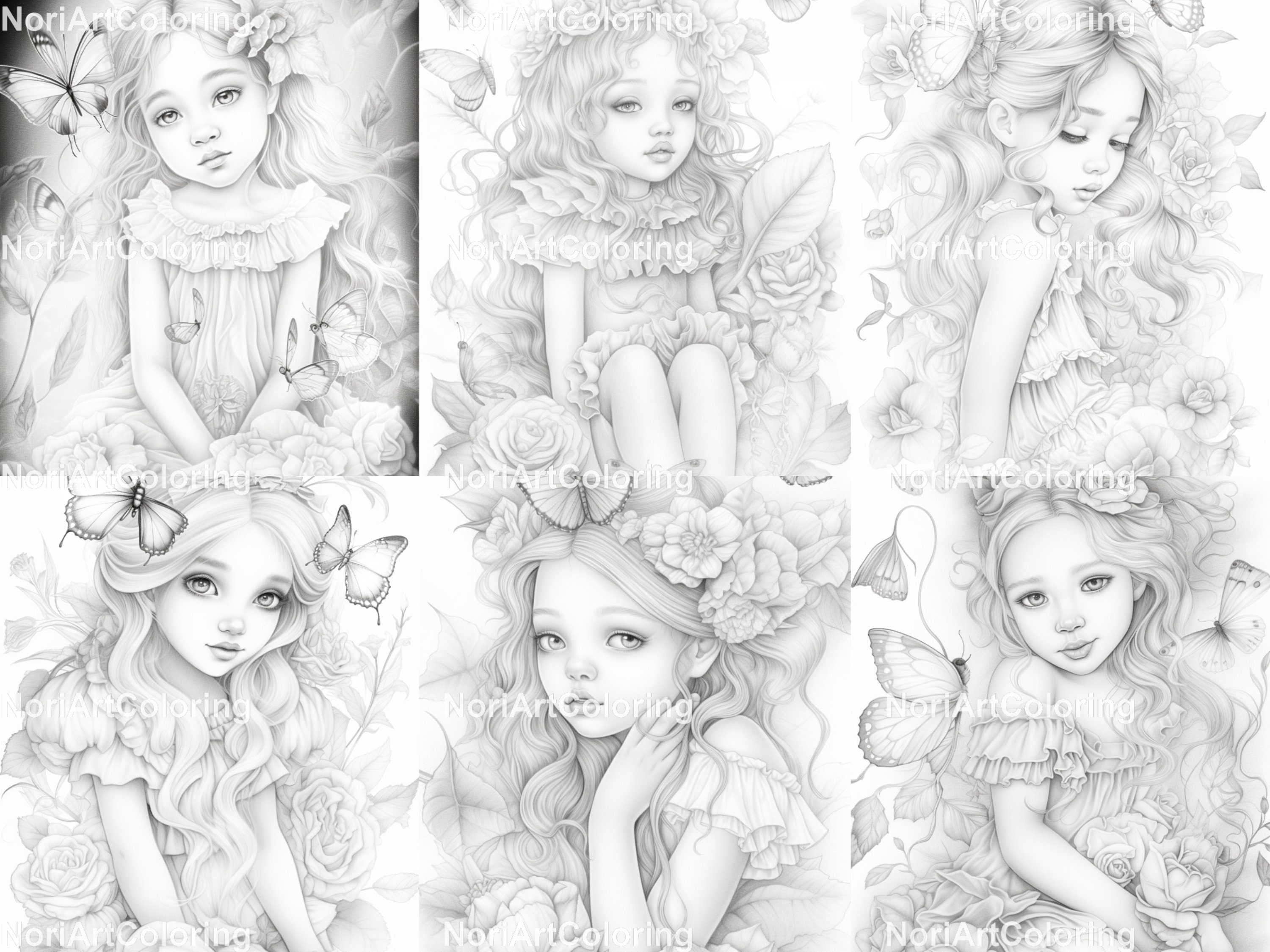 33 Little Girls With Flowers and Butterflies Printable Adult - Etsy ...