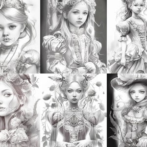 30 Gothic Girls Set 2 Coloring Pages | Bright, Medium and Dark Versions ...