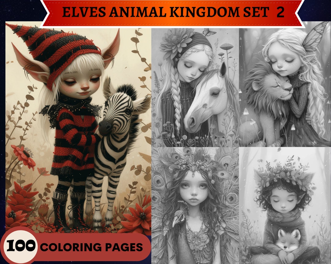 100 Elves' Animal Kingdom Set 2: Tales of Friendship and Magic Coloring ...