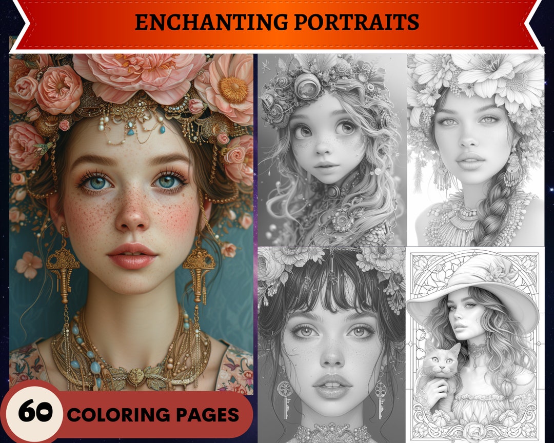 60 Enchanting Portraits Coloring Pages | Printable Adult Coloring Pages ...