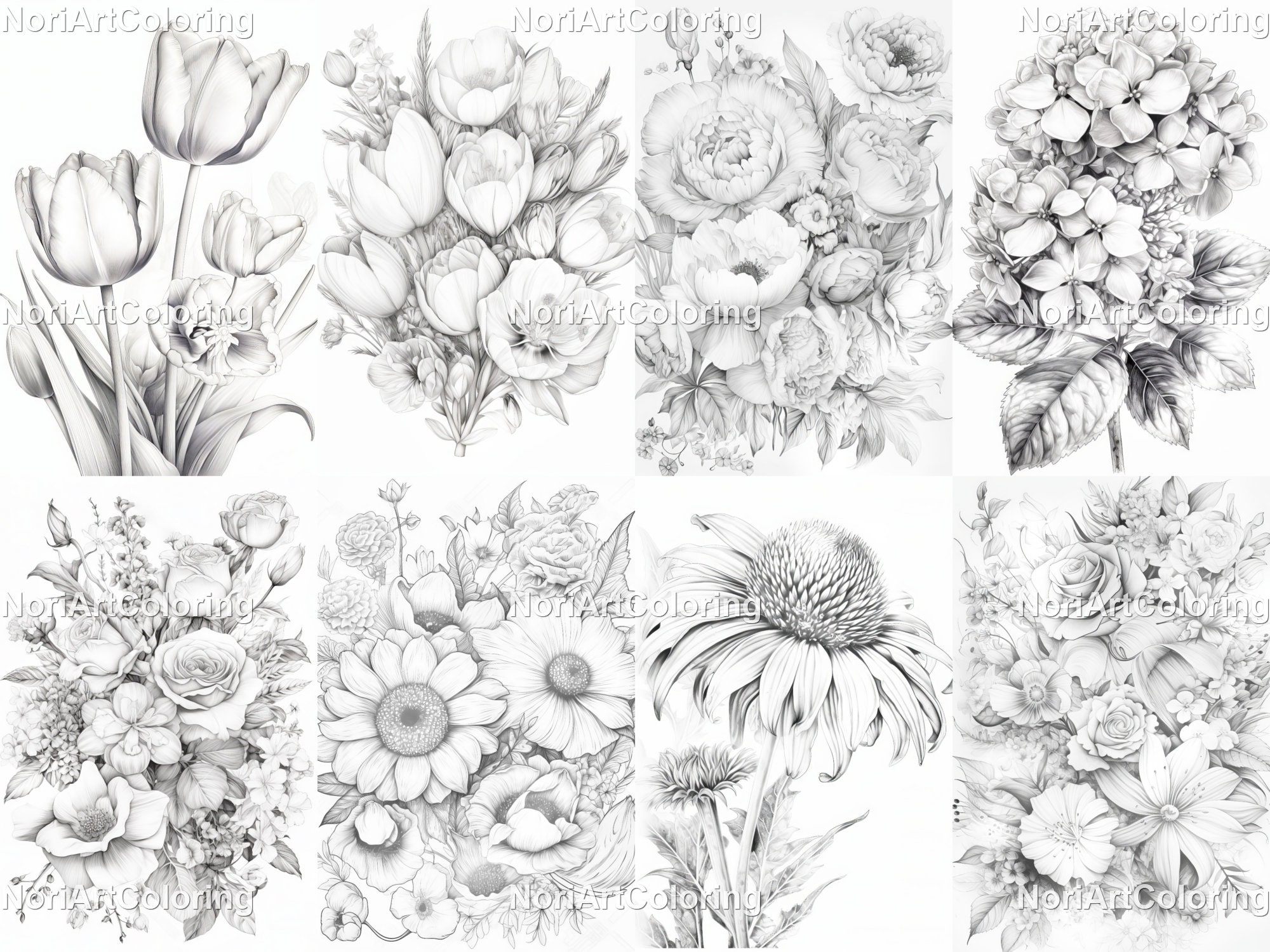 43 Realistic Flowers Coloring Pages Printable Adult Coloring - Etsy UK