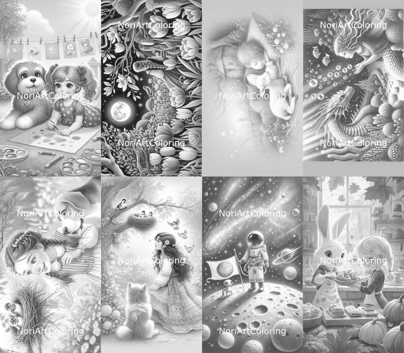 68 Children Books Set 2 Grayscale Coloring Pages | Cute Animals ...