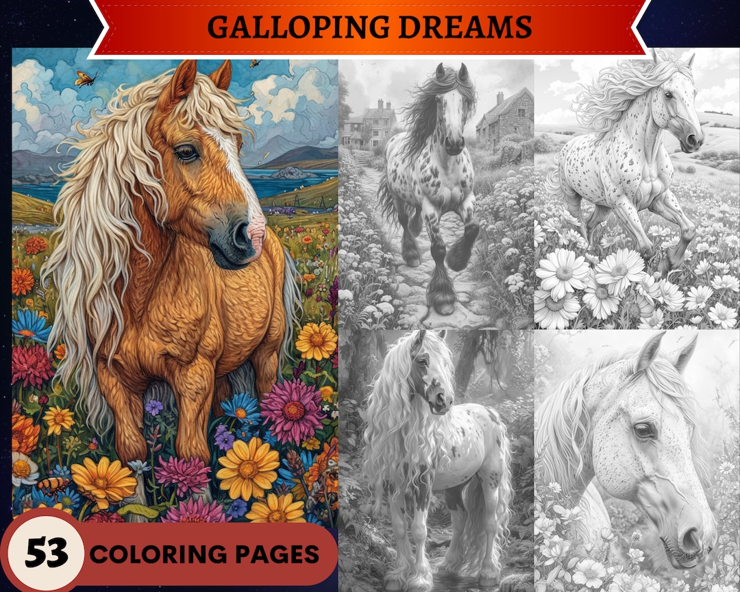 53 Galloping Dreams Grayscale Coloring Pages | Printable Adult Coloring ...
