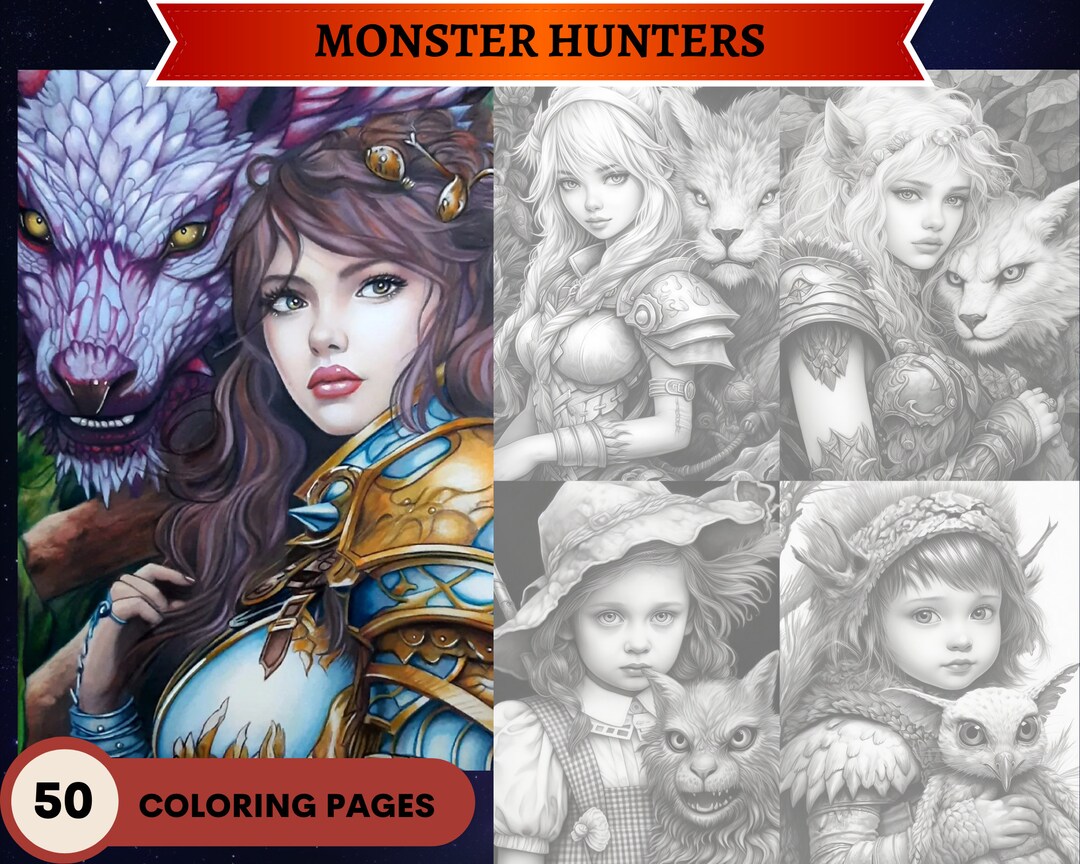 50 Monster Hunters Coloring Pages | Cute Girls With Monsters ...