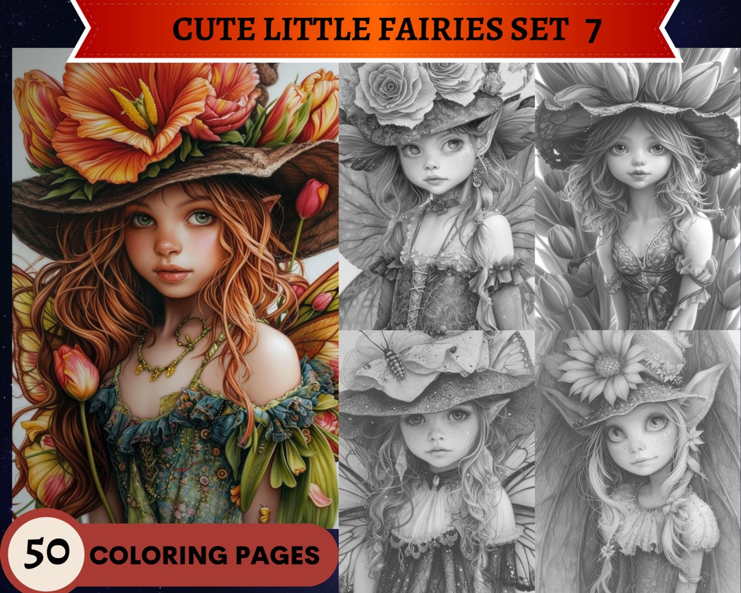 50 Cute Little Fairies Set 7 Coloring Pages | Printable Adult Coloring ...