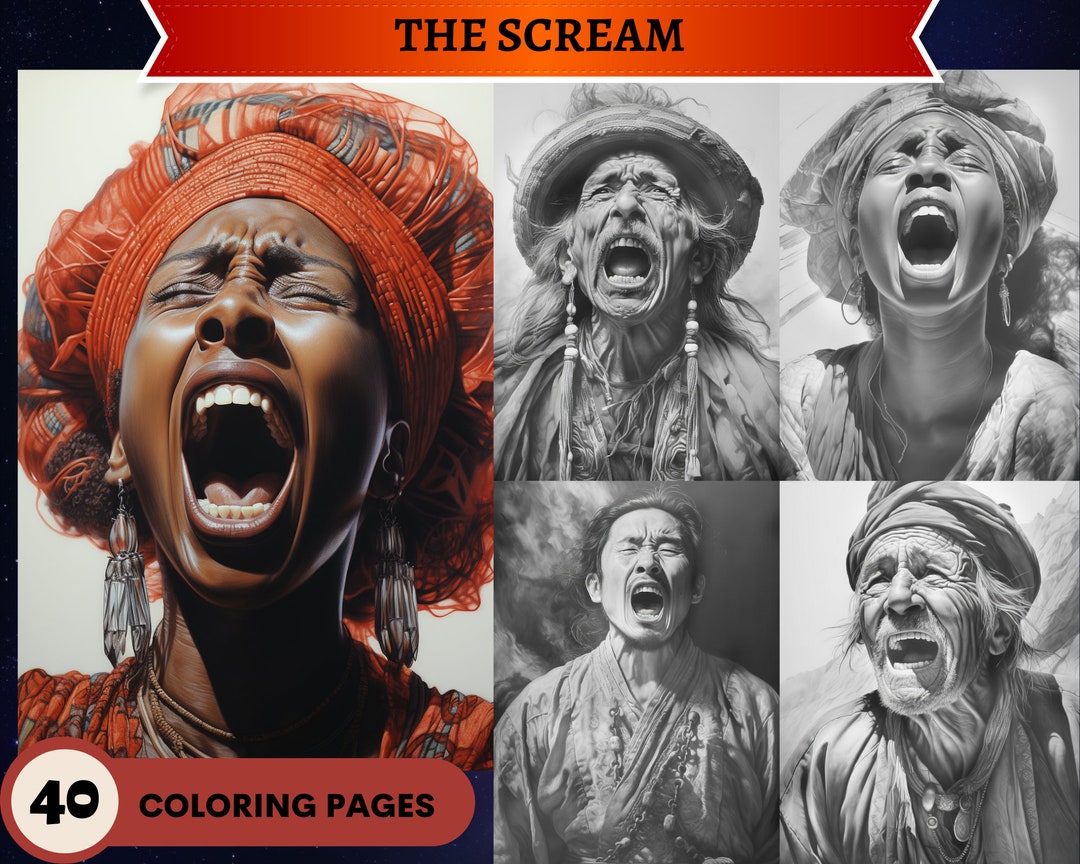 40 Screaming People Grayscale Coloring Pages | Adults Grayscale ...