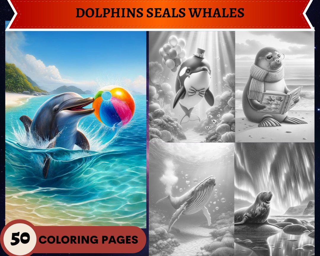 50 Dolphins Seals Whales Coloring Pages | Printable Adult Coloring ...