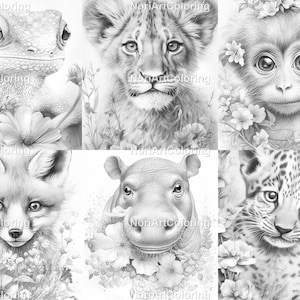 40 Cute Baby Animals Grayscale Coloring Pages | Printable Adult ...