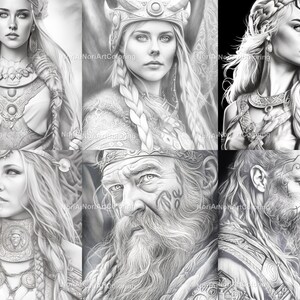 41 Vikings (men and Women) Grayscale Coloring Book | Printable Adult ...