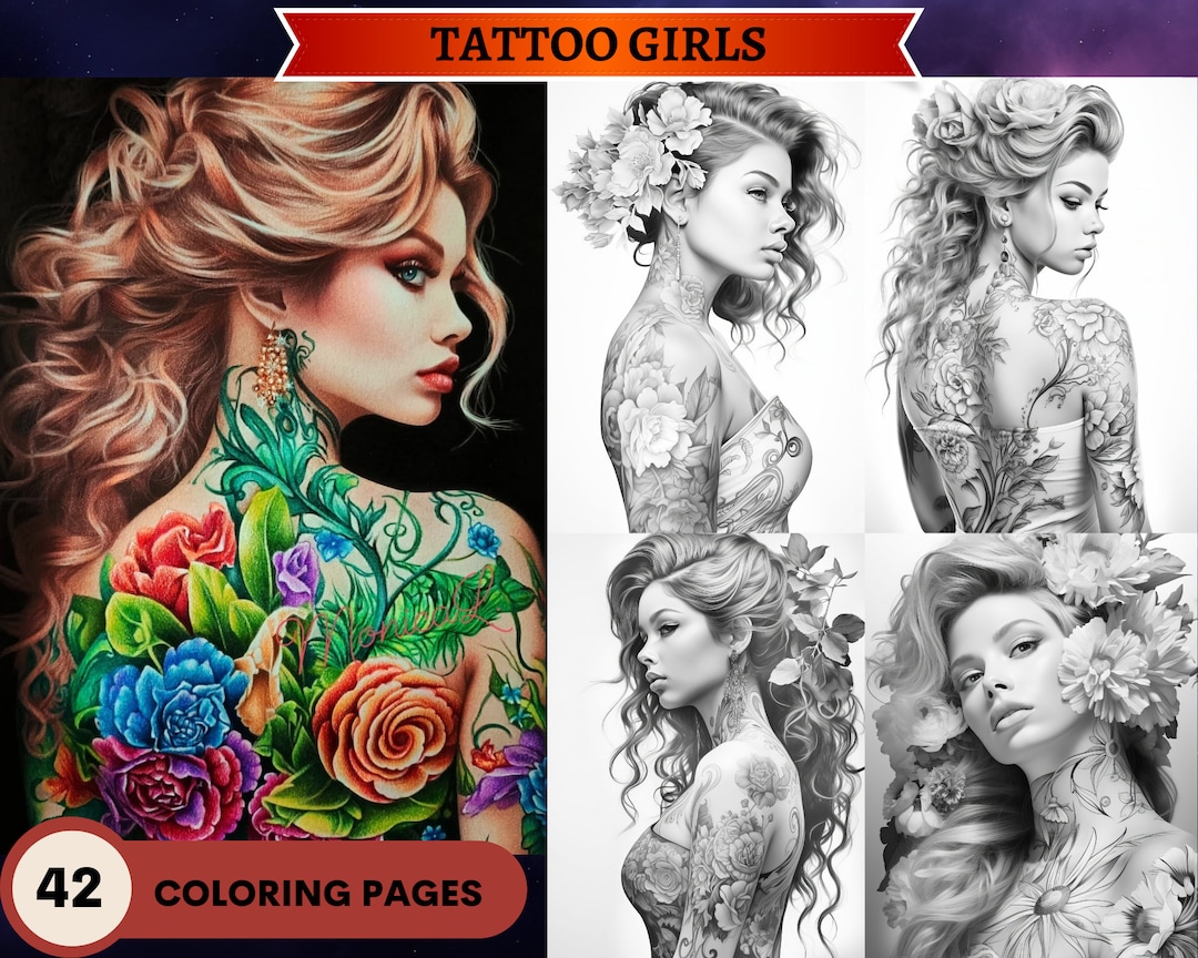 42 Tattoo Girls Grayscale Coloring Pages | Sensual Girls Coloring Pages ...