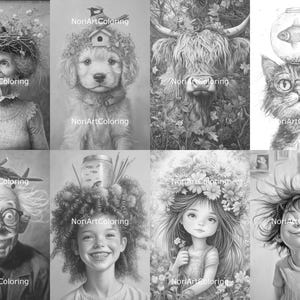 40 From Tangles to Giggles Set 2 Grayscale Coloring Pages | Funny ...