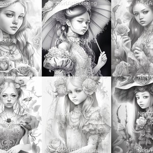 30 Gothic Girls Set 2 Coloring Pages | Bright, Medium and Dark Versions ...