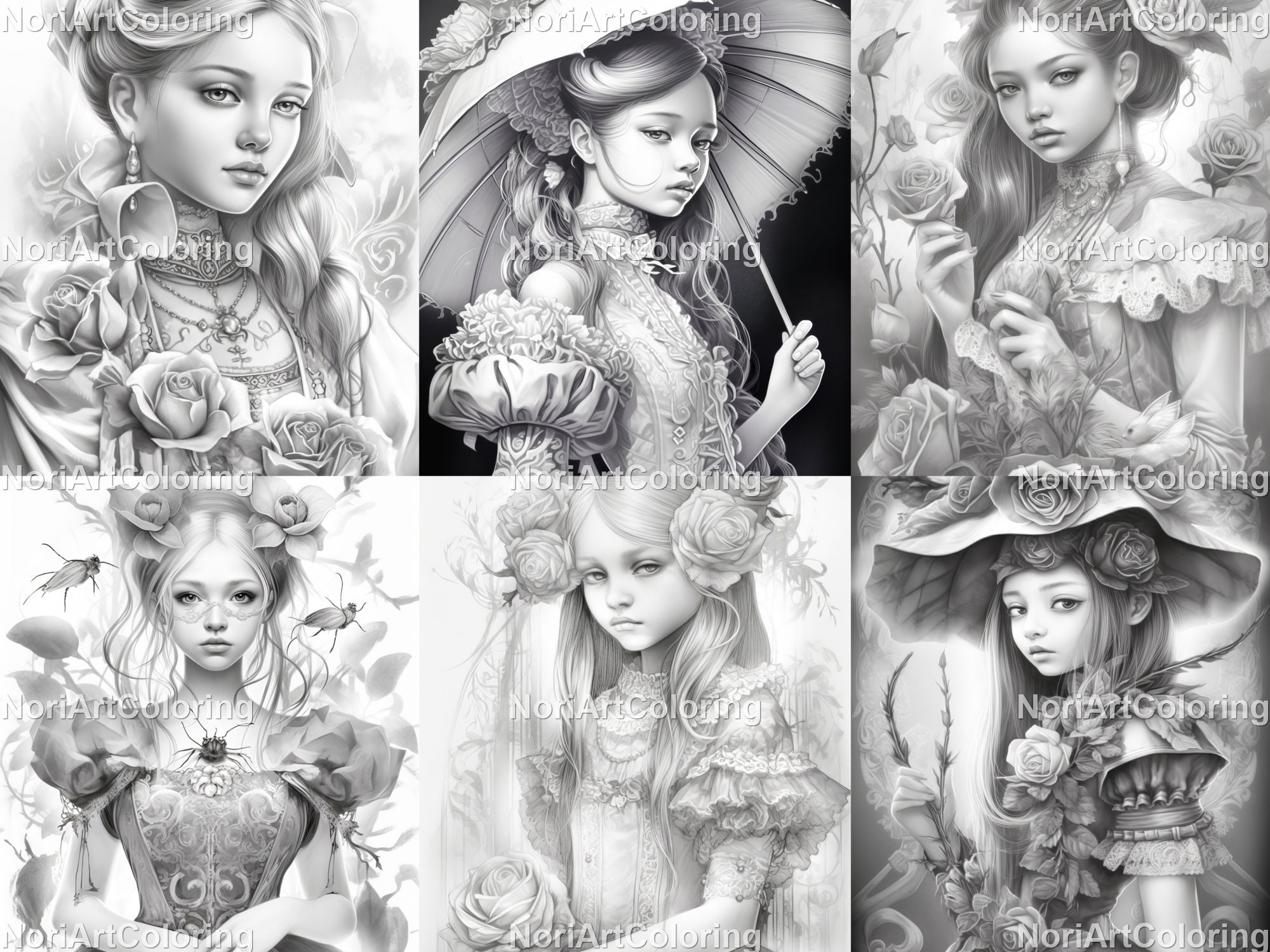 30 Gothic Girls Set 2 Coloring Pages | Bright, Medium and Dark Versions ...