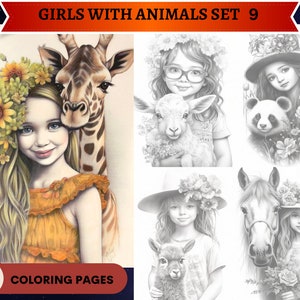 56 Beautiful Girls With Animals Set 9 Coloring Pages | Printable Adult ...