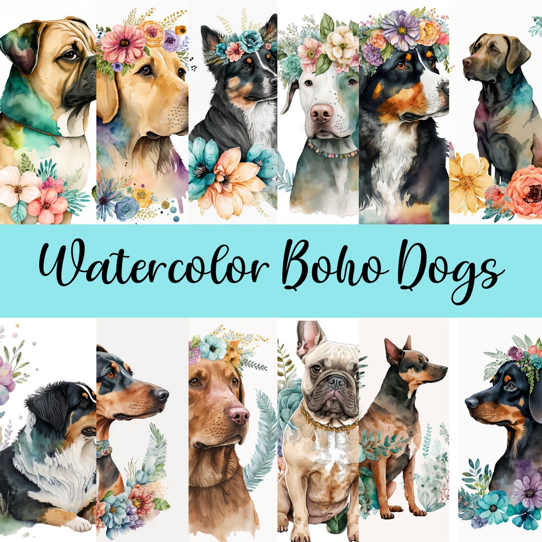 Watercolor Boho Dogs PNG on Transparent Background Dogs - Etsy