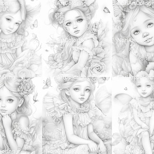 33 Little Girls With Flowers and Butterflies | Printable Adult Coloring ...