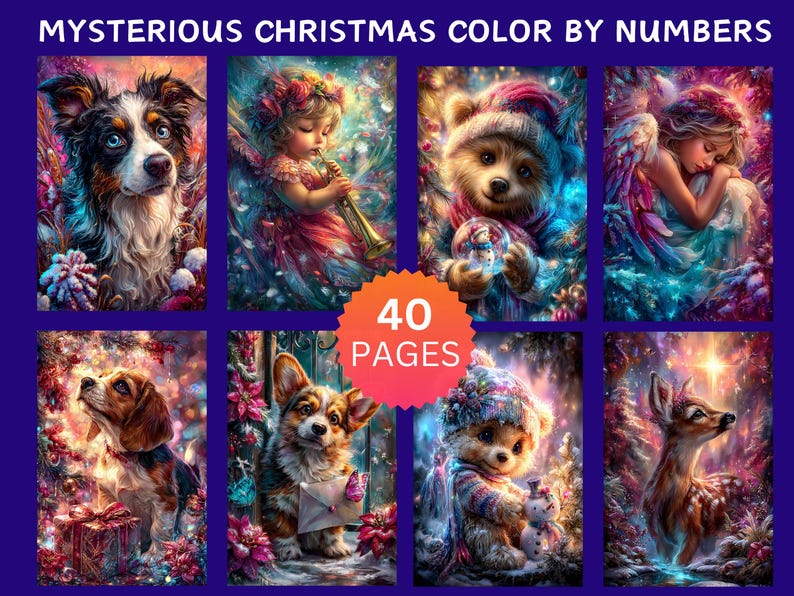 40 Mysterious Christmas Set 1 Color by Number Pages, Digital Coloring ...