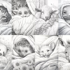 57 Cute Sleepy Baby Animals Grayscale Coloring Pages | Printable Adult ...