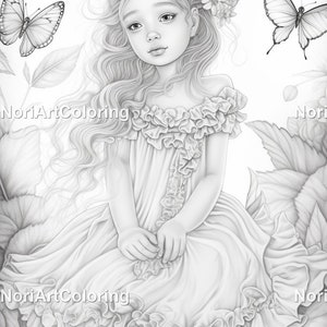 33 Little Girls With Flowers and Butterflies | Printable Adult Coloring ...