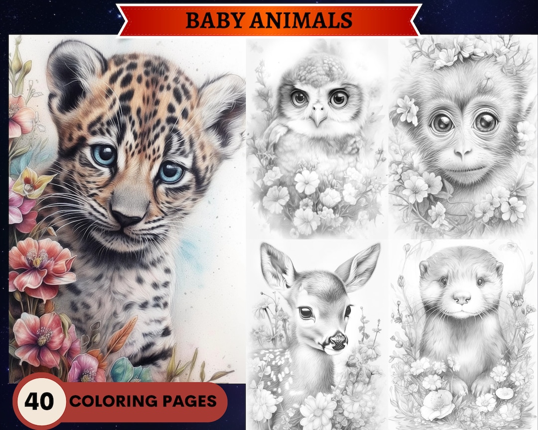 40 Cute Baby Animals Grayscale Coloring Pages | Printable Adult ...