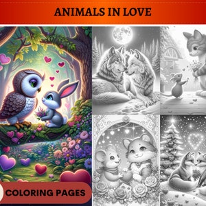 50 Animals in Love Valentine's Day Grayscale Coloring Pages | Cute ...