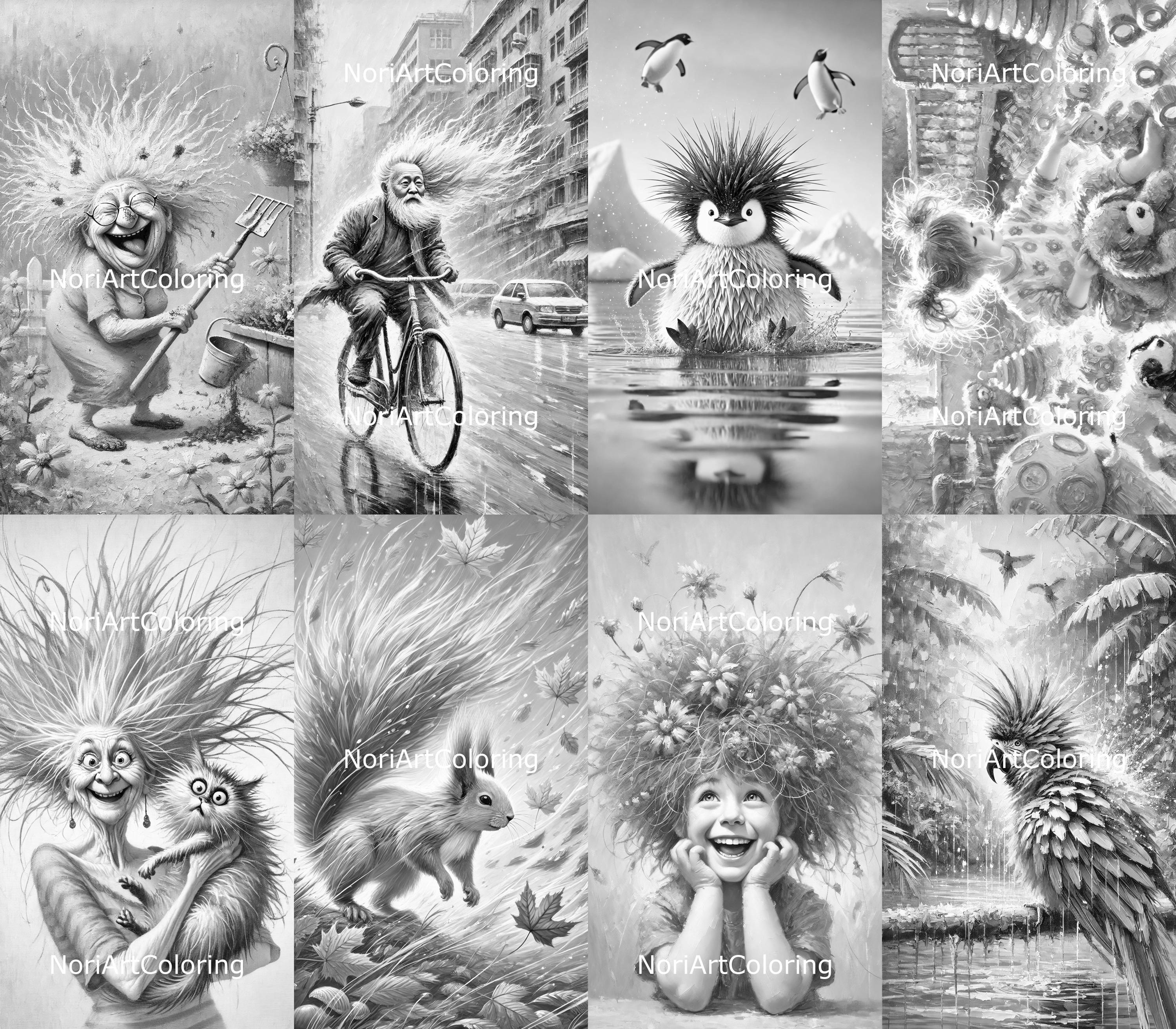 40 From Tangles to Giggles Set 2 Grayscale Coloring Pages | Funny ...